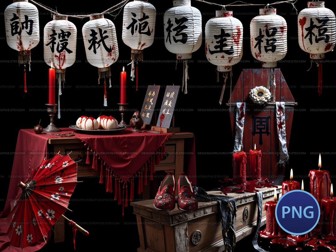 81 PNG Value Pack Chinese Style Asian Scary Story Dark Horror Ghost Red ...