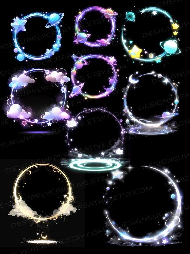 153 PNG Overlay Dreamy Effect Moon Star Starlight Wreath Frame Circle Border Glowing High ...