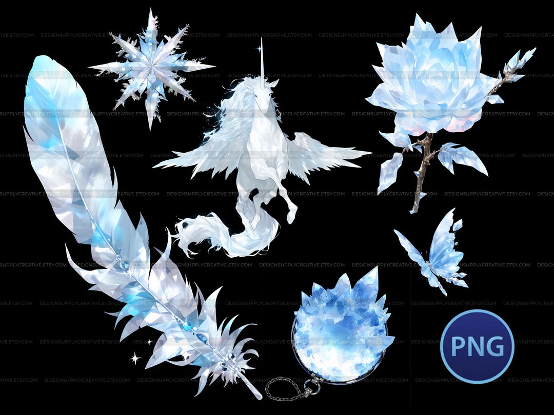 83 PNG Value Pack Translucent Ice Crystal World Feather Rose Bow ...