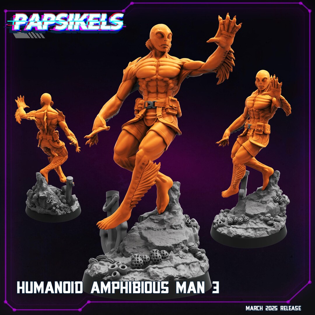 Humanoid Amphibious Agents - Resin Miniature - Tabletop Miniature - Fantasy Miniature - 32mm - D ...