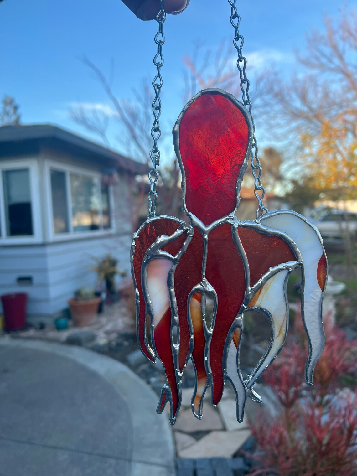 Indoor Octopus Stained Glass (9x5 Inch Approx) Wavy Psychedelic Sea ...