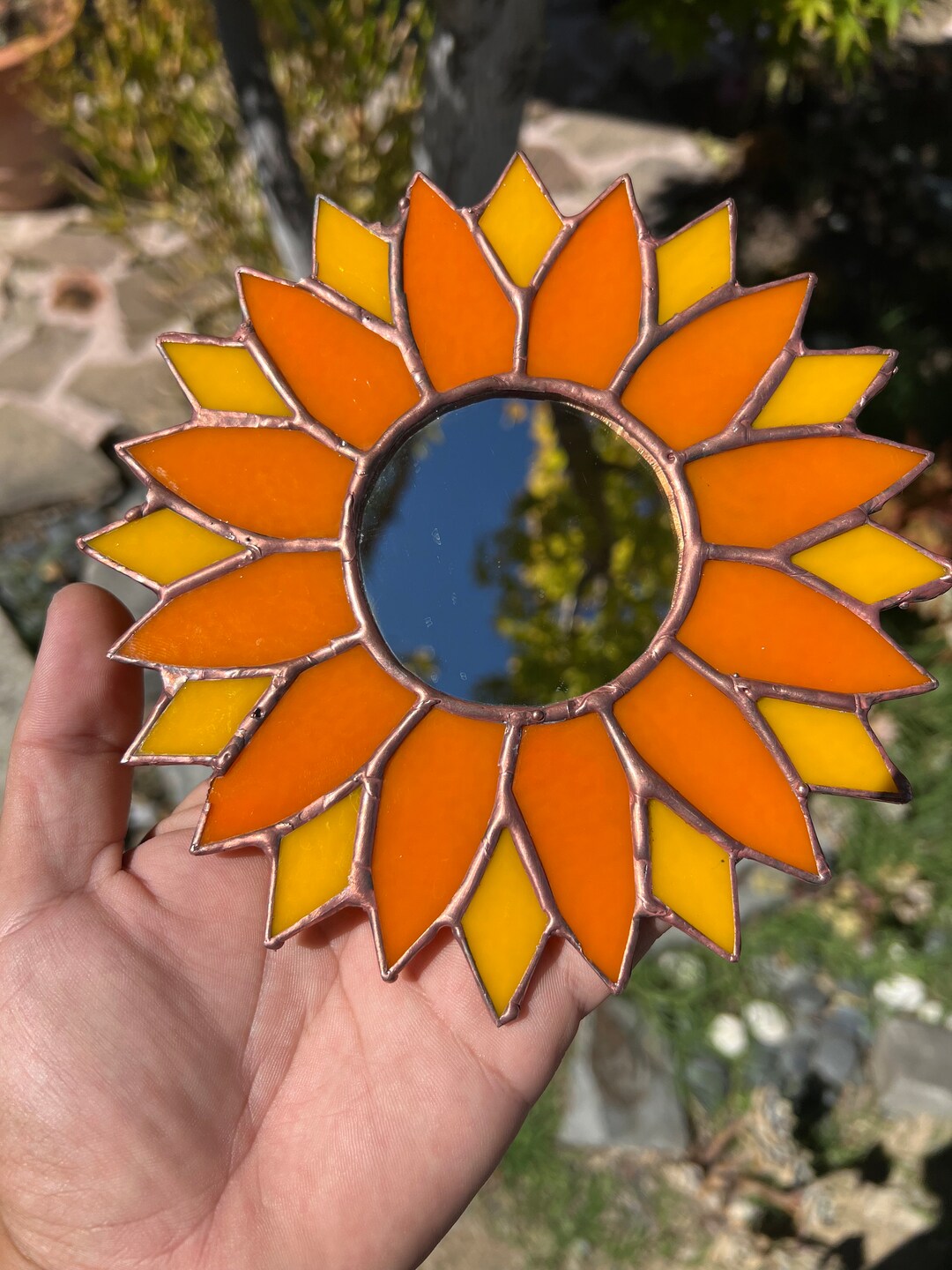 Custom Handmade Orange and Yellow Stained Glass Flower Petal Sunflower ...