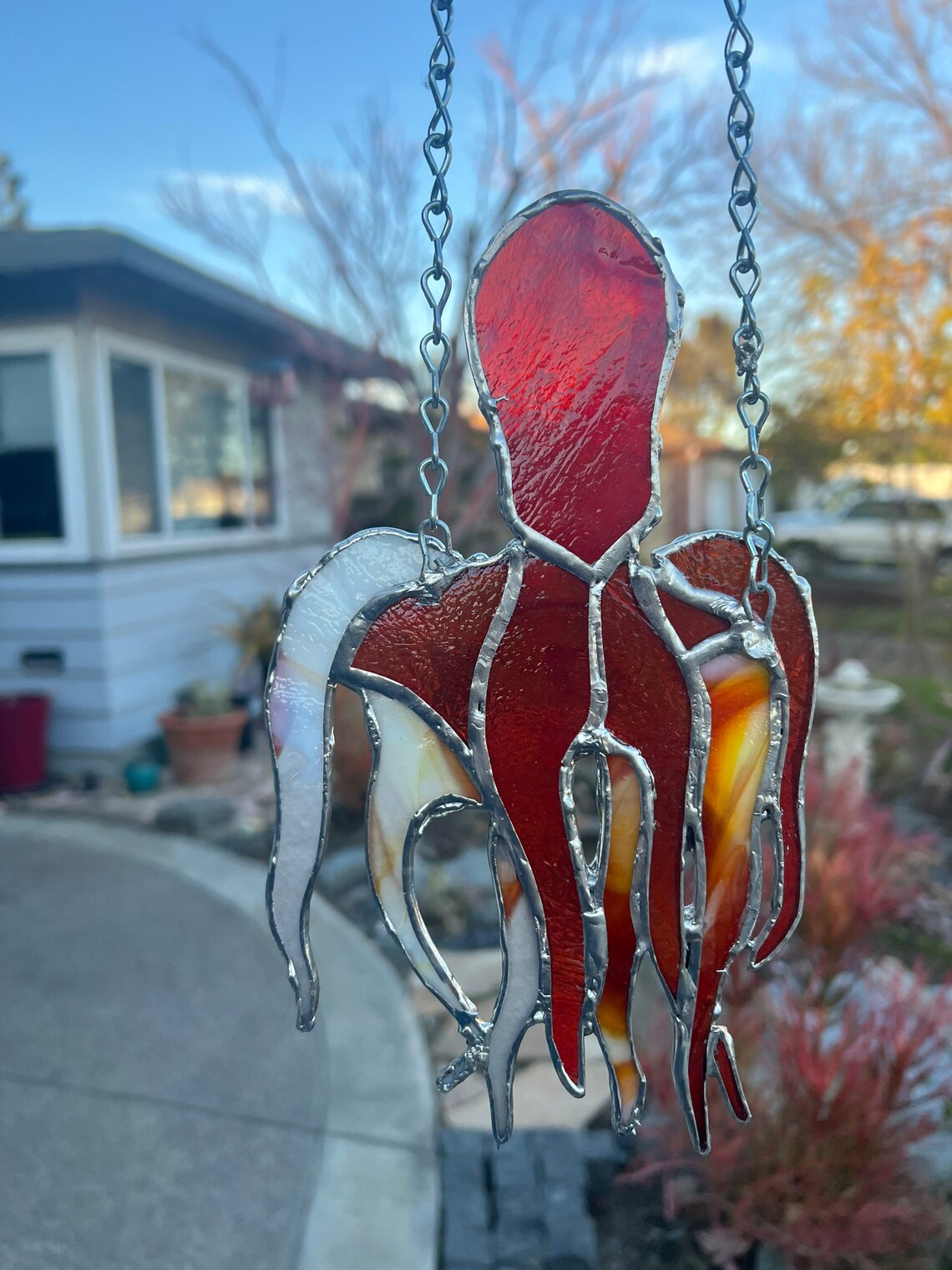 Indoor Octopus Stained Glass (9x5 Inch Approx) Wavy Psychedelic Sea ...