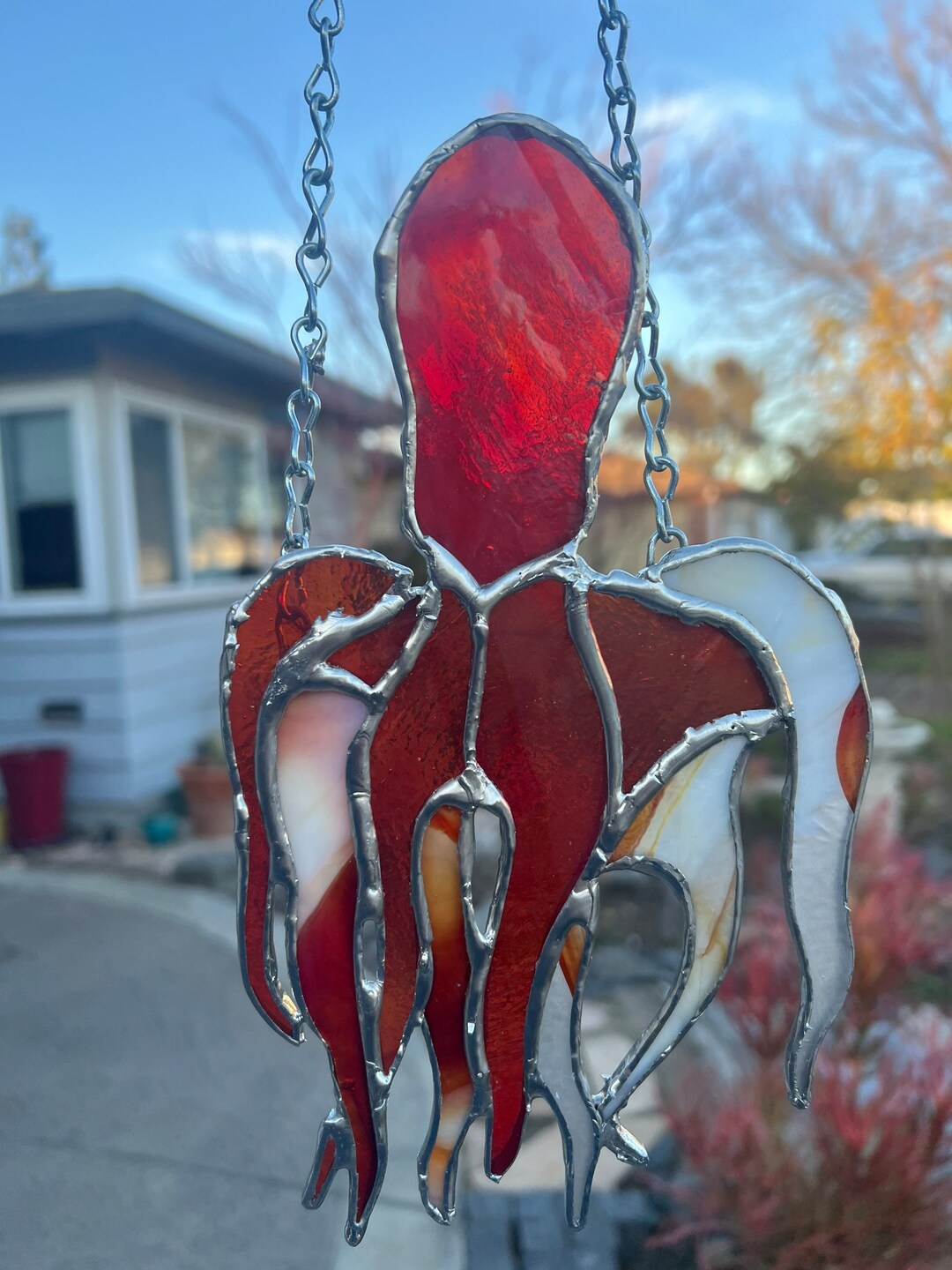 Indoor Octopus Stained Glass (9x5 Inch Approx) Wavy Psychedelic Sea ...