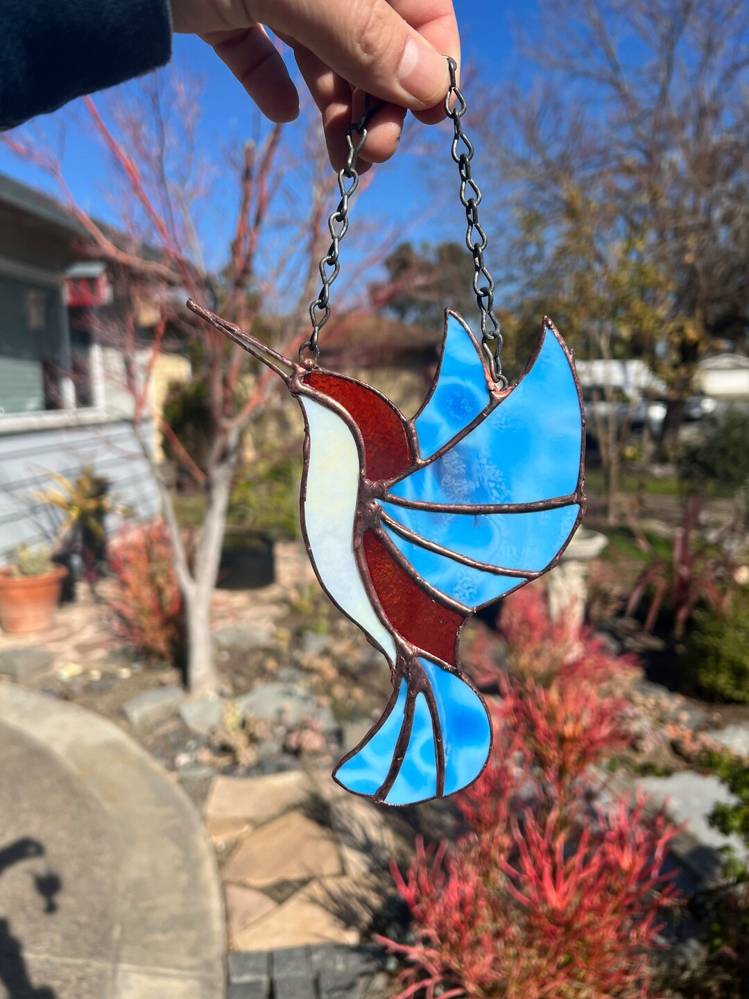 Indoor Hummingbird Colibri Stained Glass (6.5x5 Inch Approx) Wavy ...