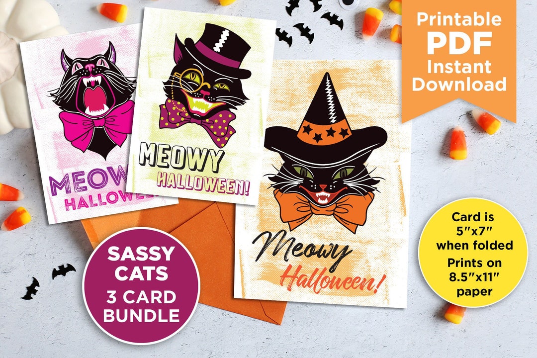 Printable Halloween Greeting Card Set Cute Halloween Card - Etsy
