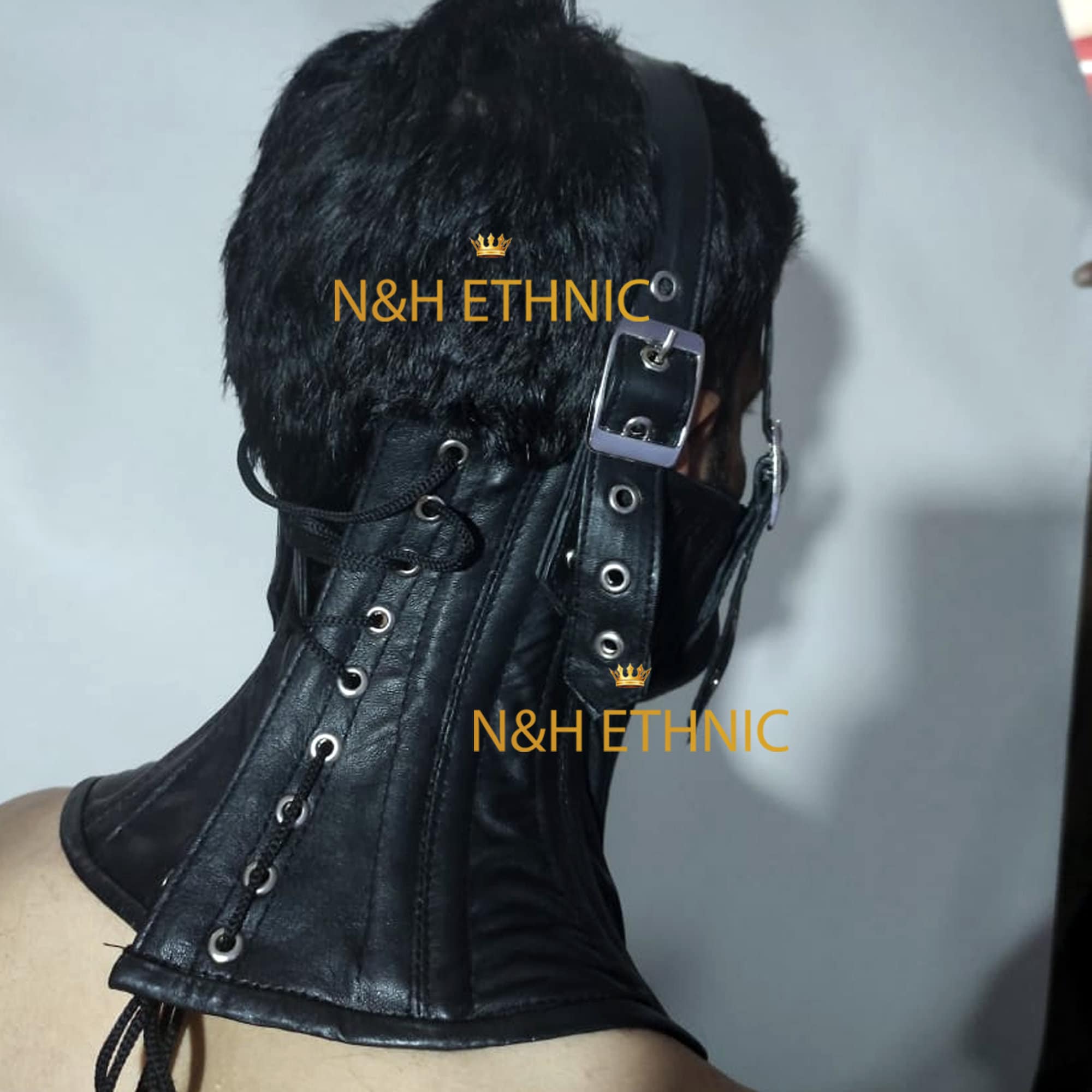 Women Genuine Leather Hood Muzzle, Leather BDSM Face Mask Belted ...