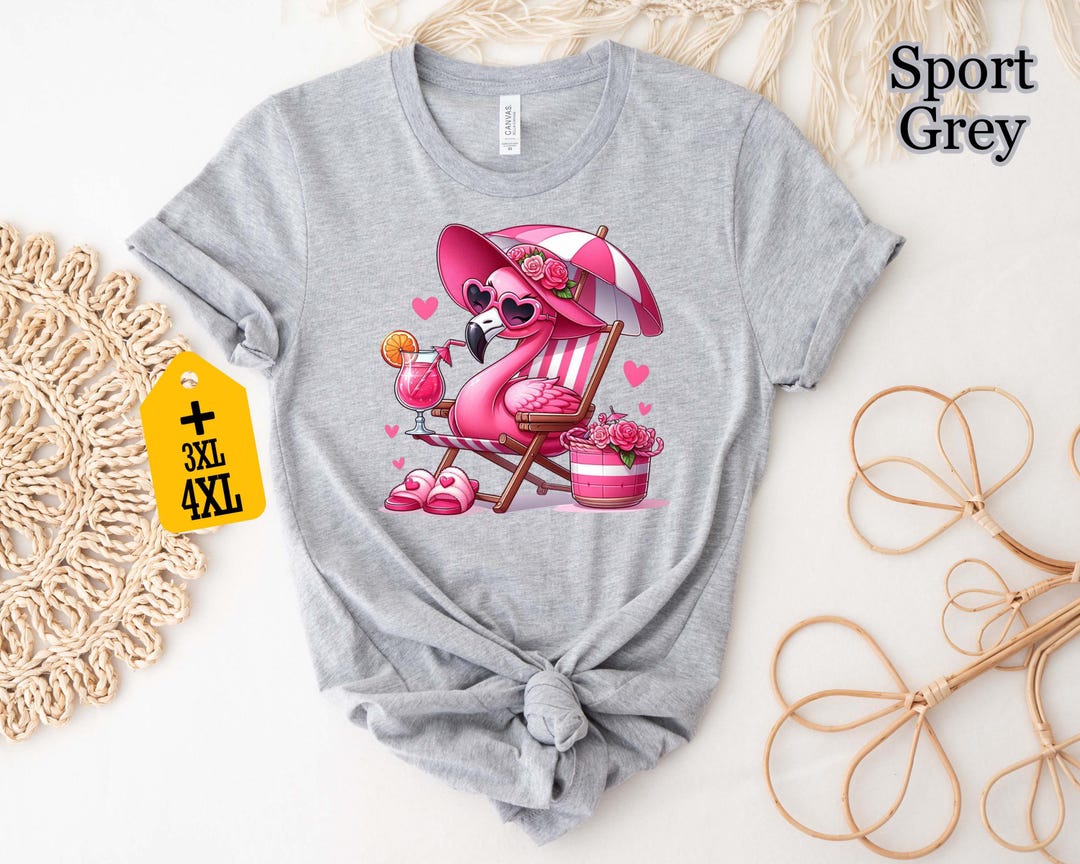 Pink Flamingo Summer Shirt, Cute Beach Flamingo Graphic Tee, Tropical ...