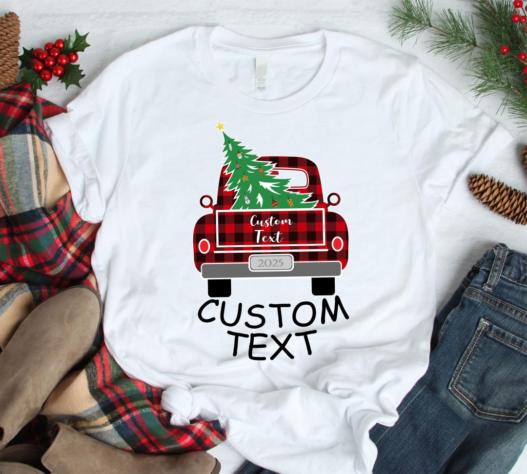 Personalized Christmas Shirt, Custom Text Christmas Tee, Vintage Plaid ...