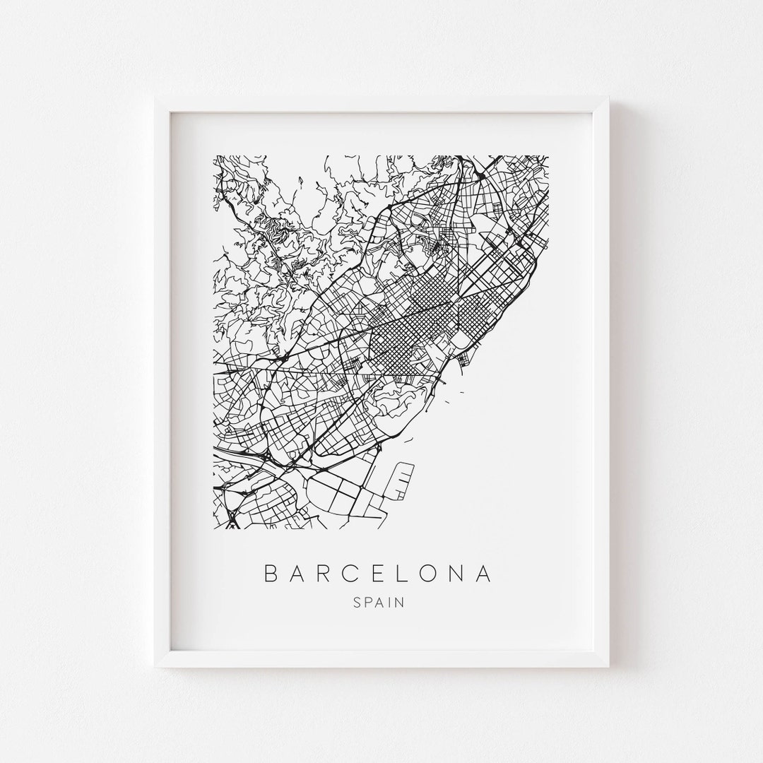 Barcelona Map Print - City Map Poster - Barcelona Wall Print - Spain ...