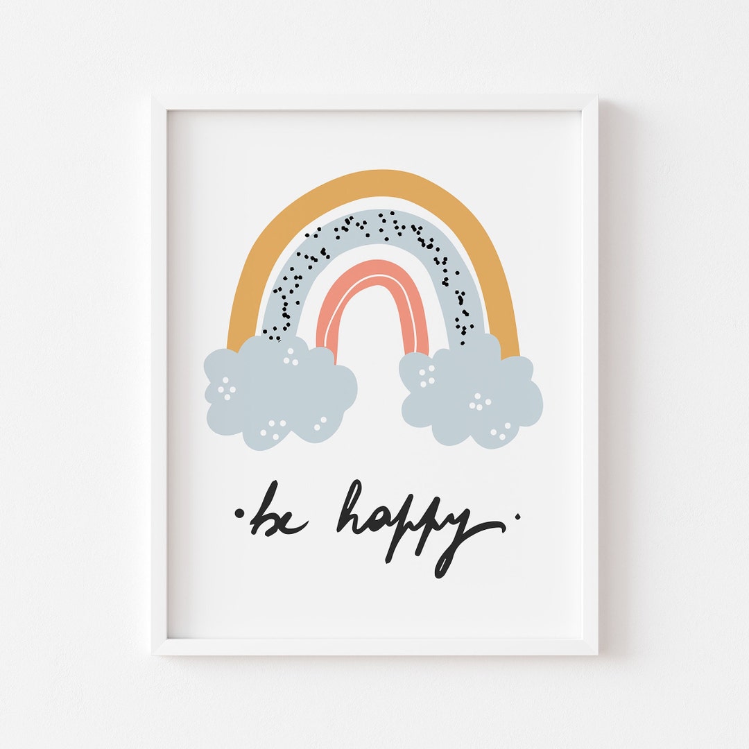 Be Happy Rainbow Print: Kids Playroom Wall Art - Etsy