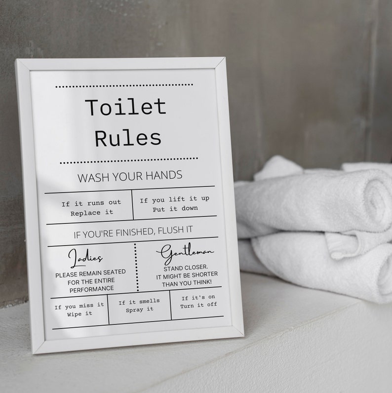 Toilet Rules Print Funny Bathroom Prints Bathroom Decor - Etsy UK