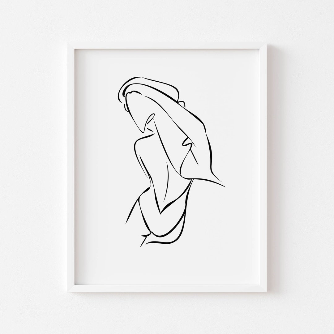 Woman Body Line Art Print - Abstract Minimal Print - Black and White ...