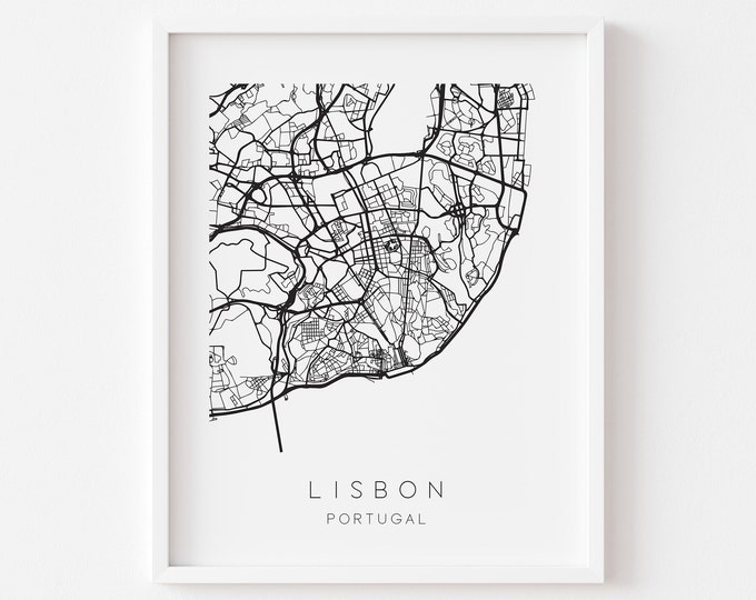 LISBON MAP - High Quality Giclee Print, Minimalist Lisbon Art Print ...