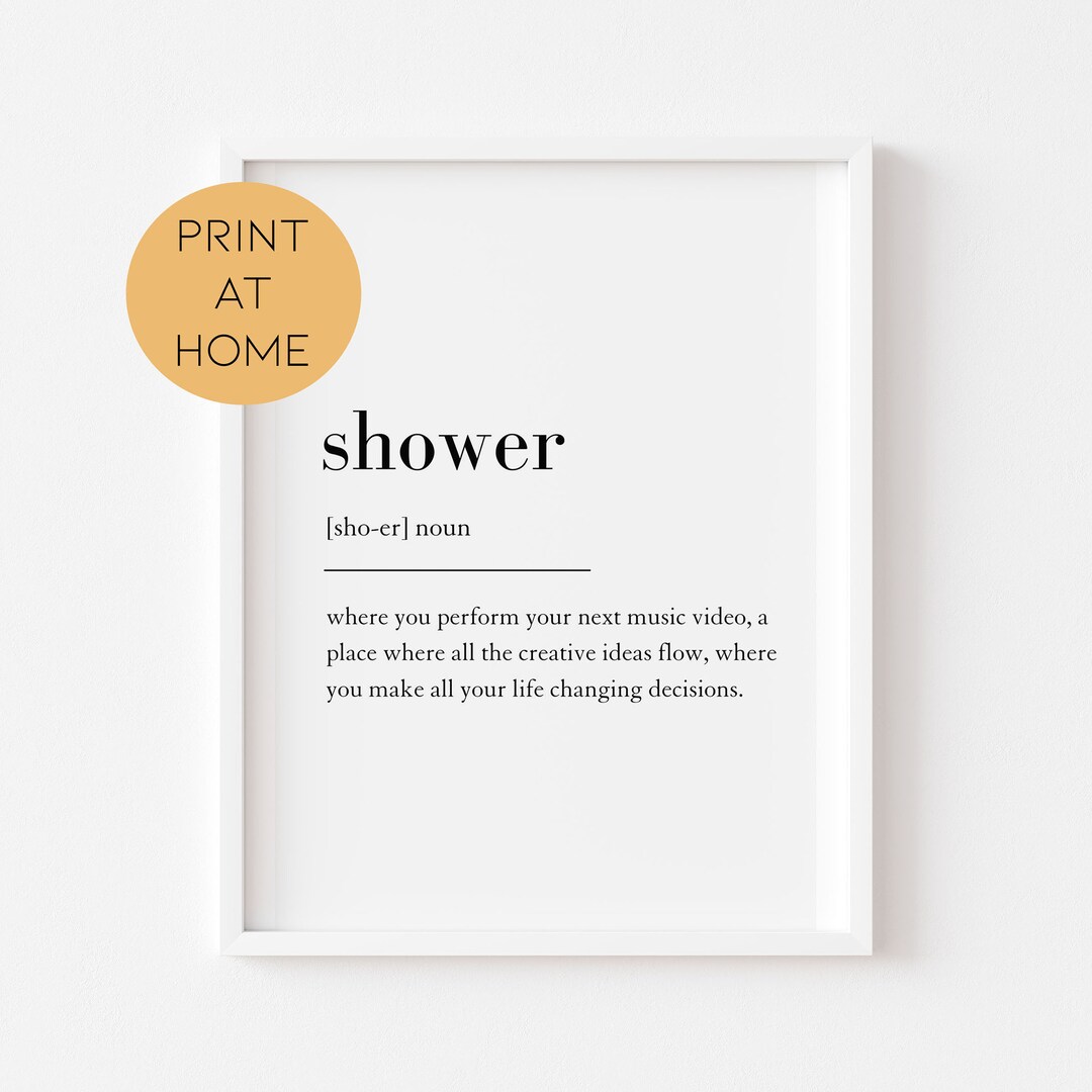 Shower Definition Print - Funny Bathroom Prints - Digital Bathroom Wall ...