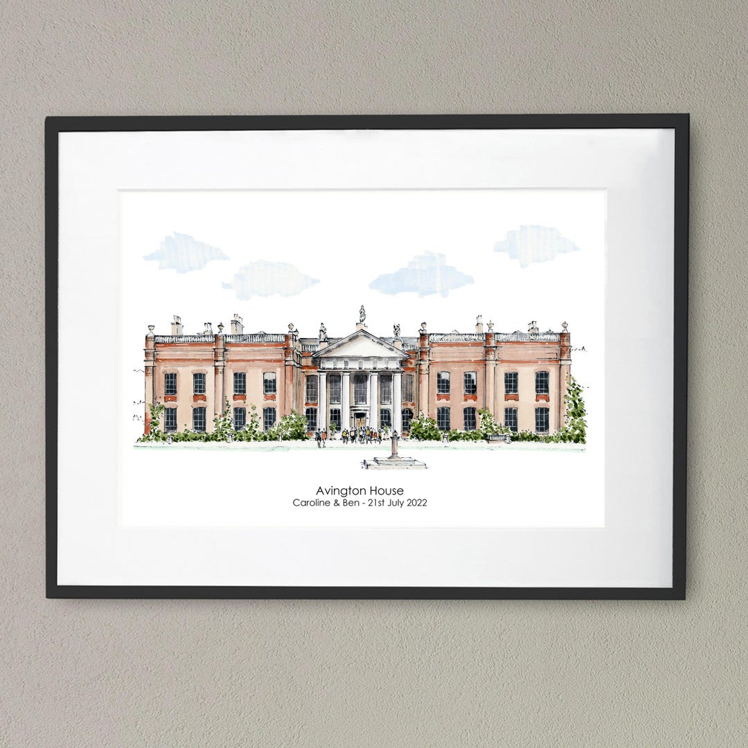 Avington Park Personalised Print - Hand-drawn Wedding or Anniversary ...