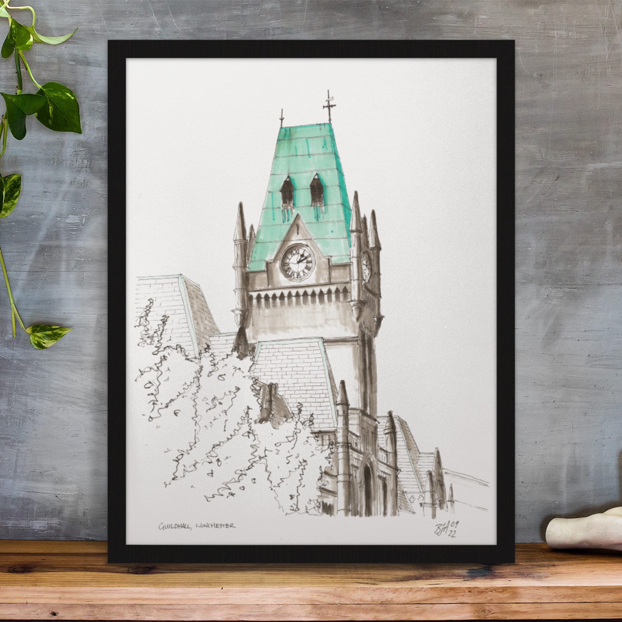 Hand Drawn Winchester Guildhall Illustration Print. Building Art ...