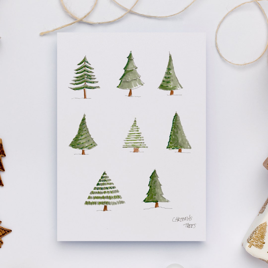 Christmas Cards, Christmas Tree Note Cards, Christmas Tree Greeting ...
