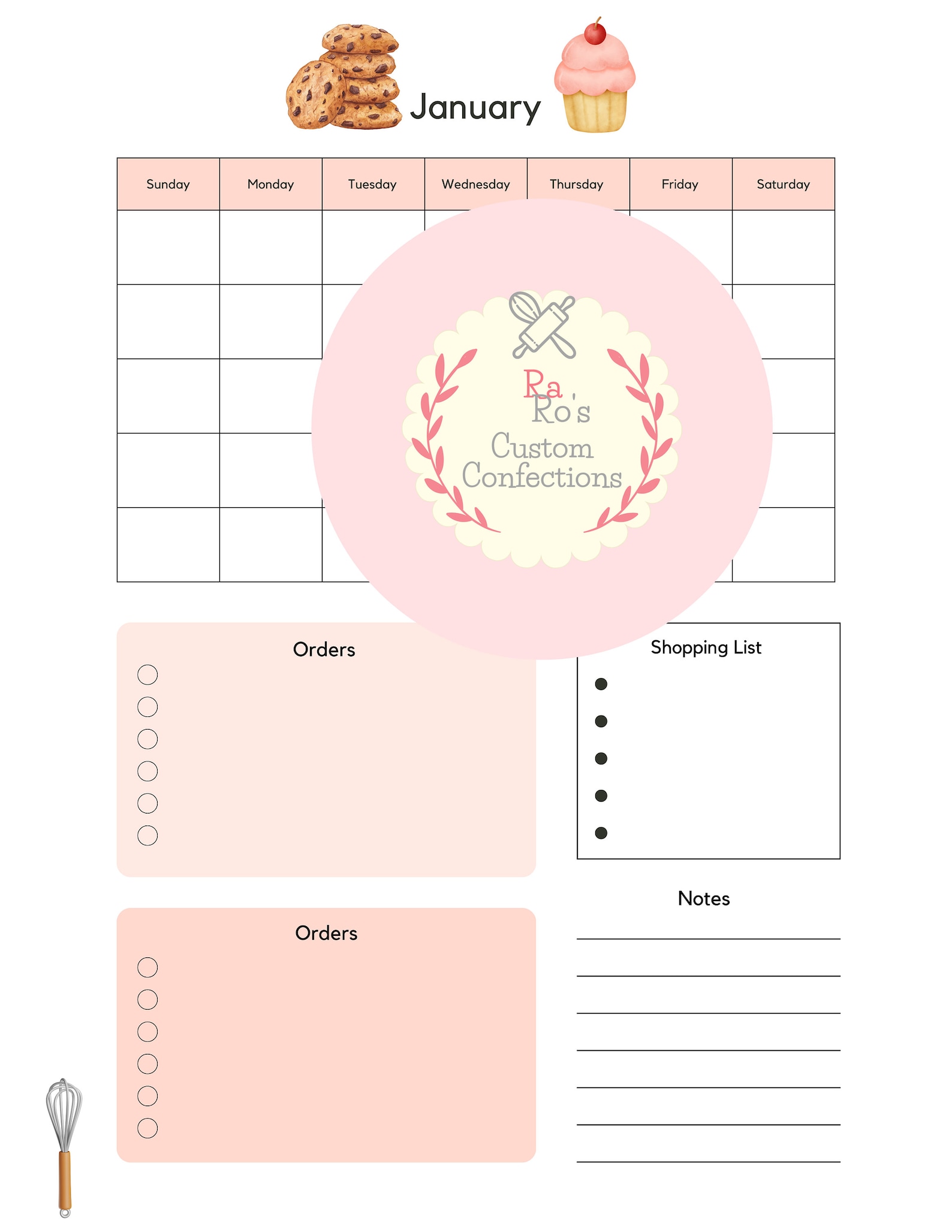 Baker's Printable Monthly Planner Sheets With Calendars and Cover Sheet ...