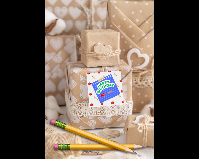 Apple Pencil School Theme Happy Birthday Tag for PTO Use - Etsy