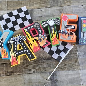 Hot Wheels Birthday Party Letters: 3D Race Car Decoration, 7" Cardstock ...