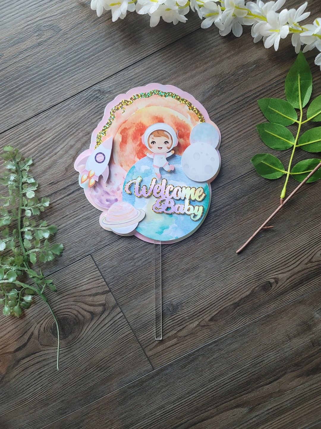 Galaxy Baby Shower Cake Topper, Celestial Cardstock Decoration - Etsy