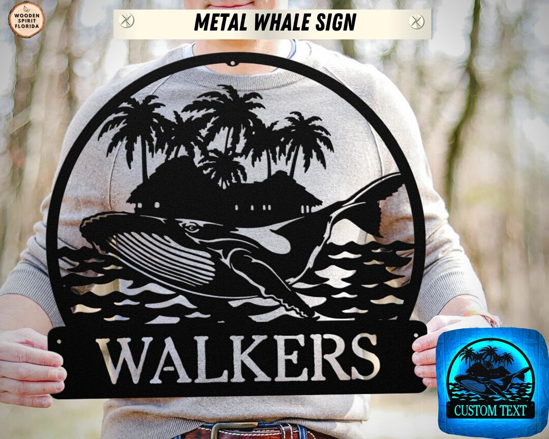 Custom Sperm Whale Metal Name Sign With Neon Look Led Light ...