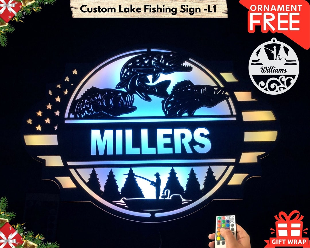 Personalized Lake Fishing Name Sign Neon Led Lights, Dad Lake Fishing ...