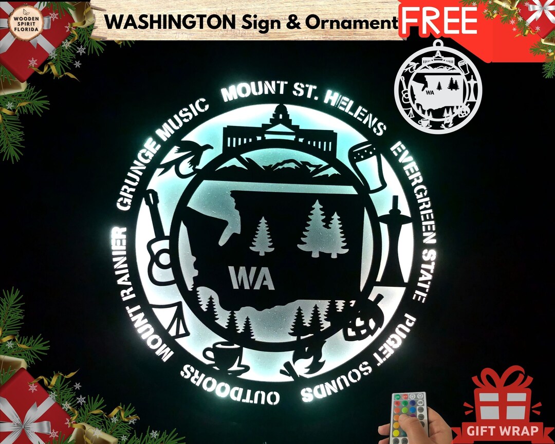 Custom Washington Wall Art Neon Led Lights, Metal Evergreen State Sign ...