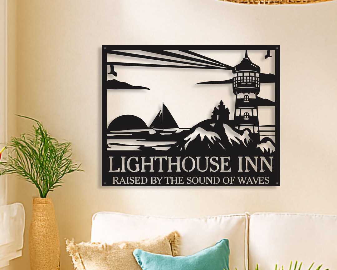 Custom Lighthouse Metal Name Sign, Personalized Gift for Lake House ...