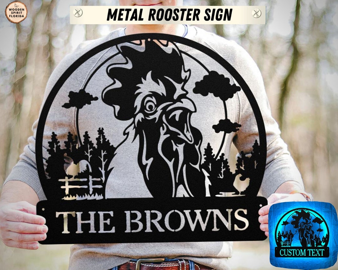 Custom Rooster Metal Name Sign With Neon Look Led Light, Personalized ...