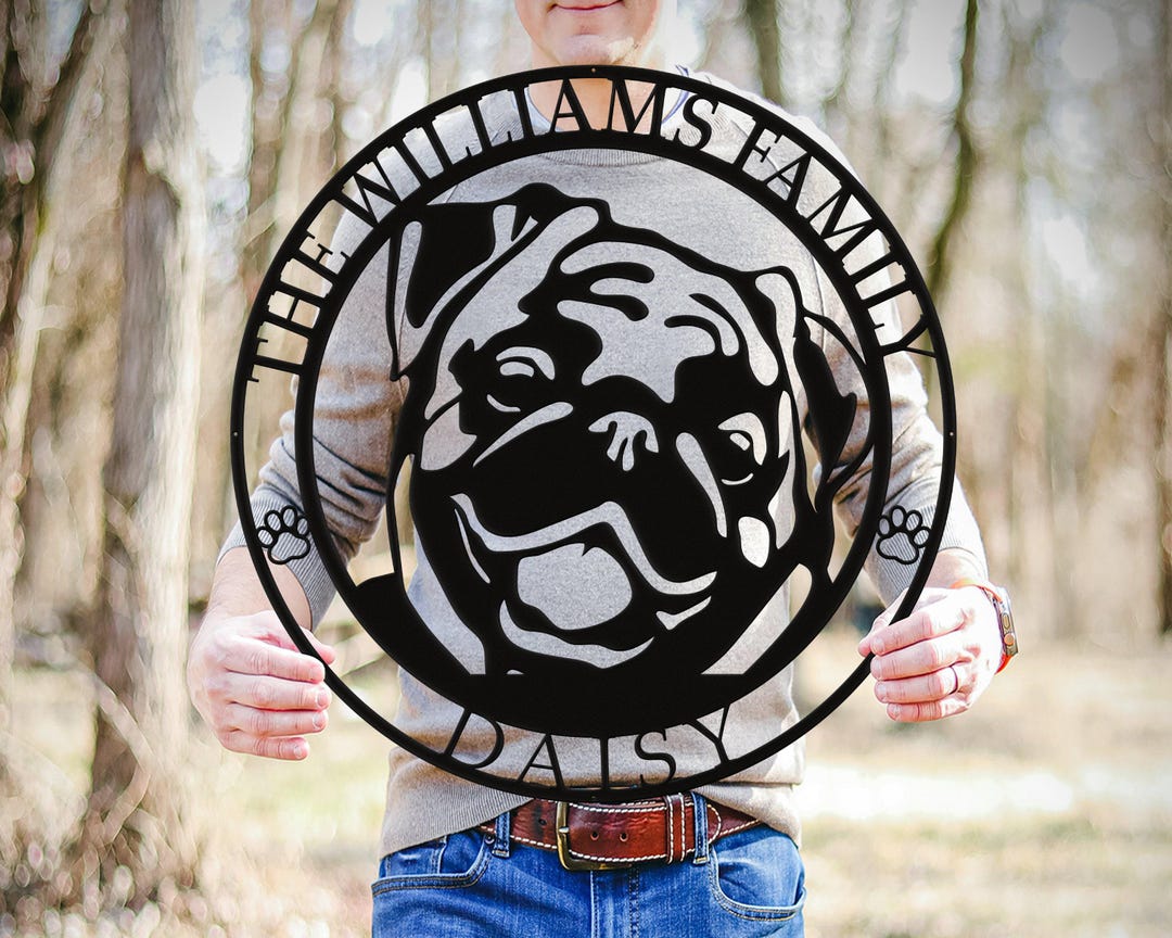 Pug Metal Name Sign, Puggy Dog House Decor, Custom Dog Sign, Front Door ...