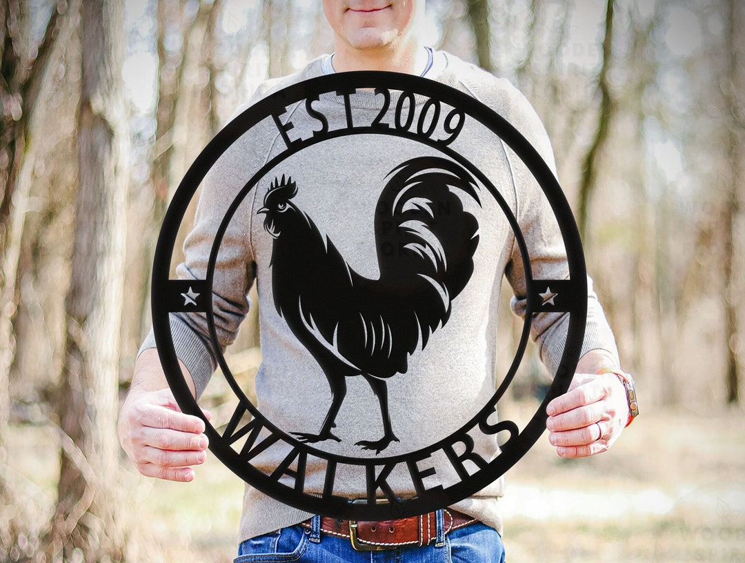 Custom Rooster Metal Sign Rustic Farm Wall Art, Personalized Farmhouse ...