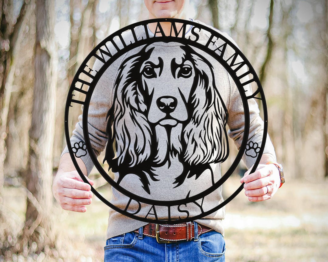 English Cocker Spaniel Metal Name Sign, Cocker Dog House Decor, Custom ...