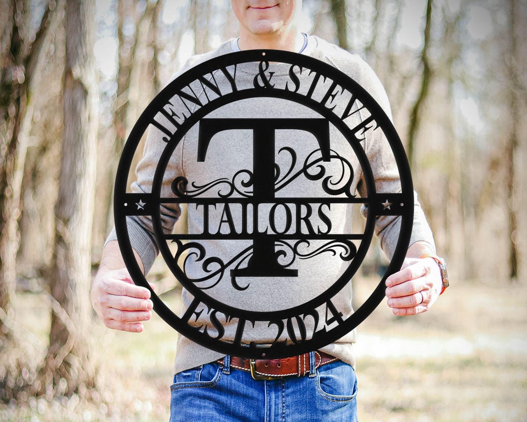 Personalized Metal Split Monogram Sign, Custom Couples Name ...