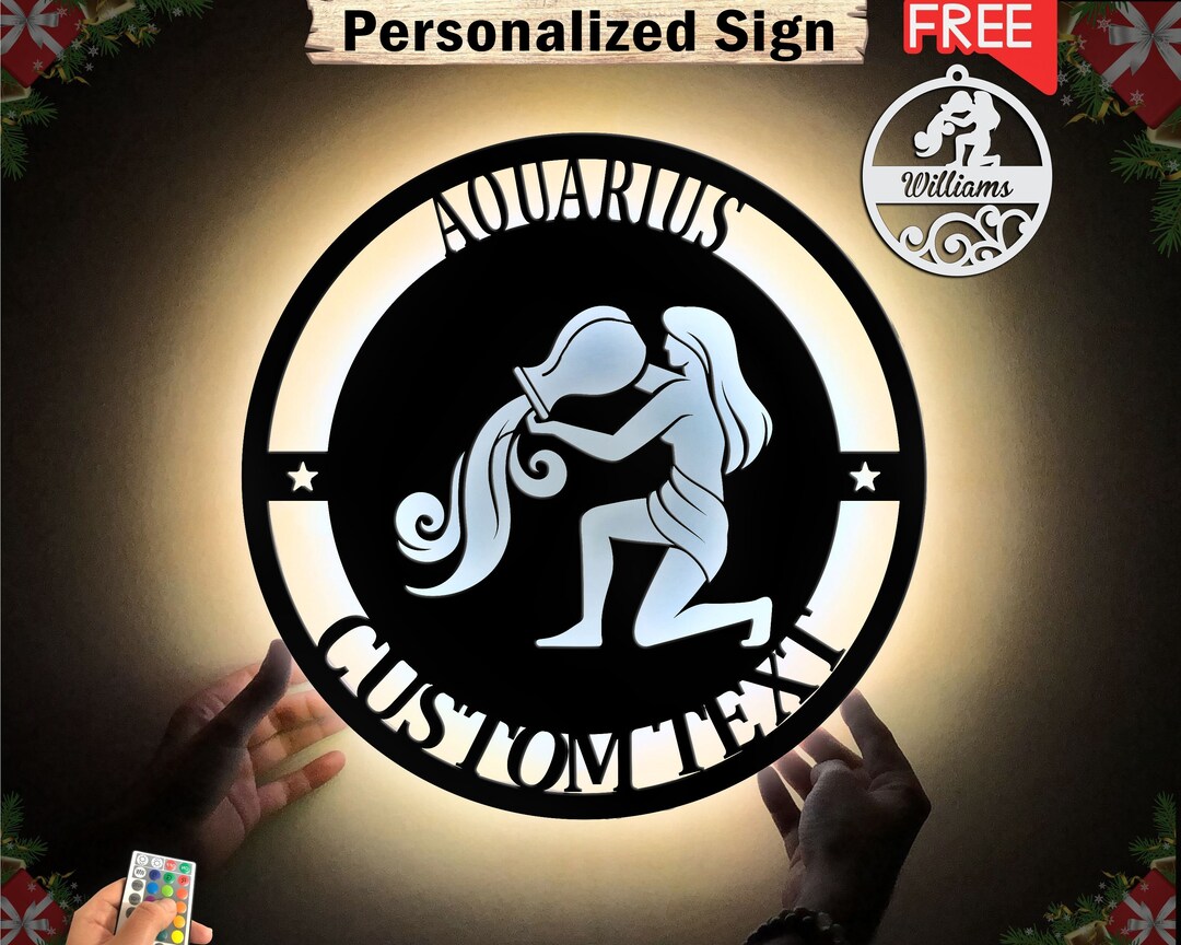Aquarius Zodiac LED Wall Art, Custom Light-up Decor, Personalized ...
