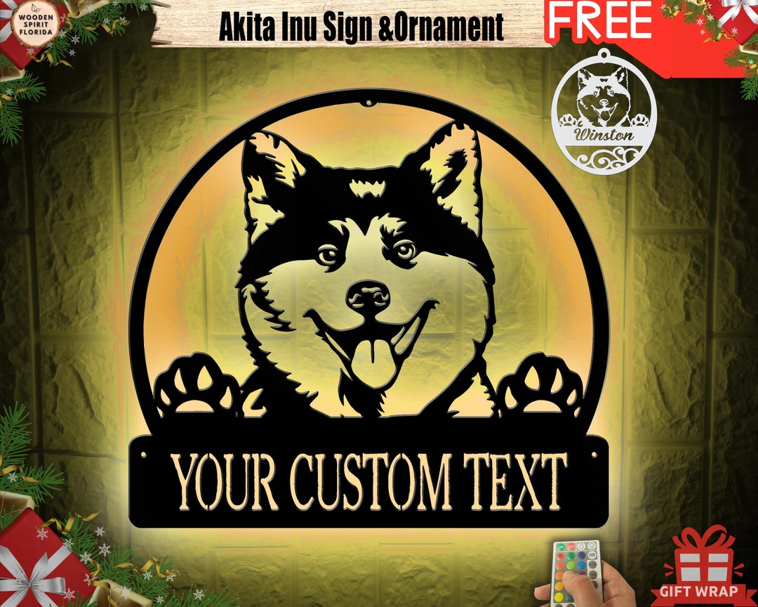 Custom Akita Inu Wall Art With Neon Led Lights, Personalized Akita Inu ...