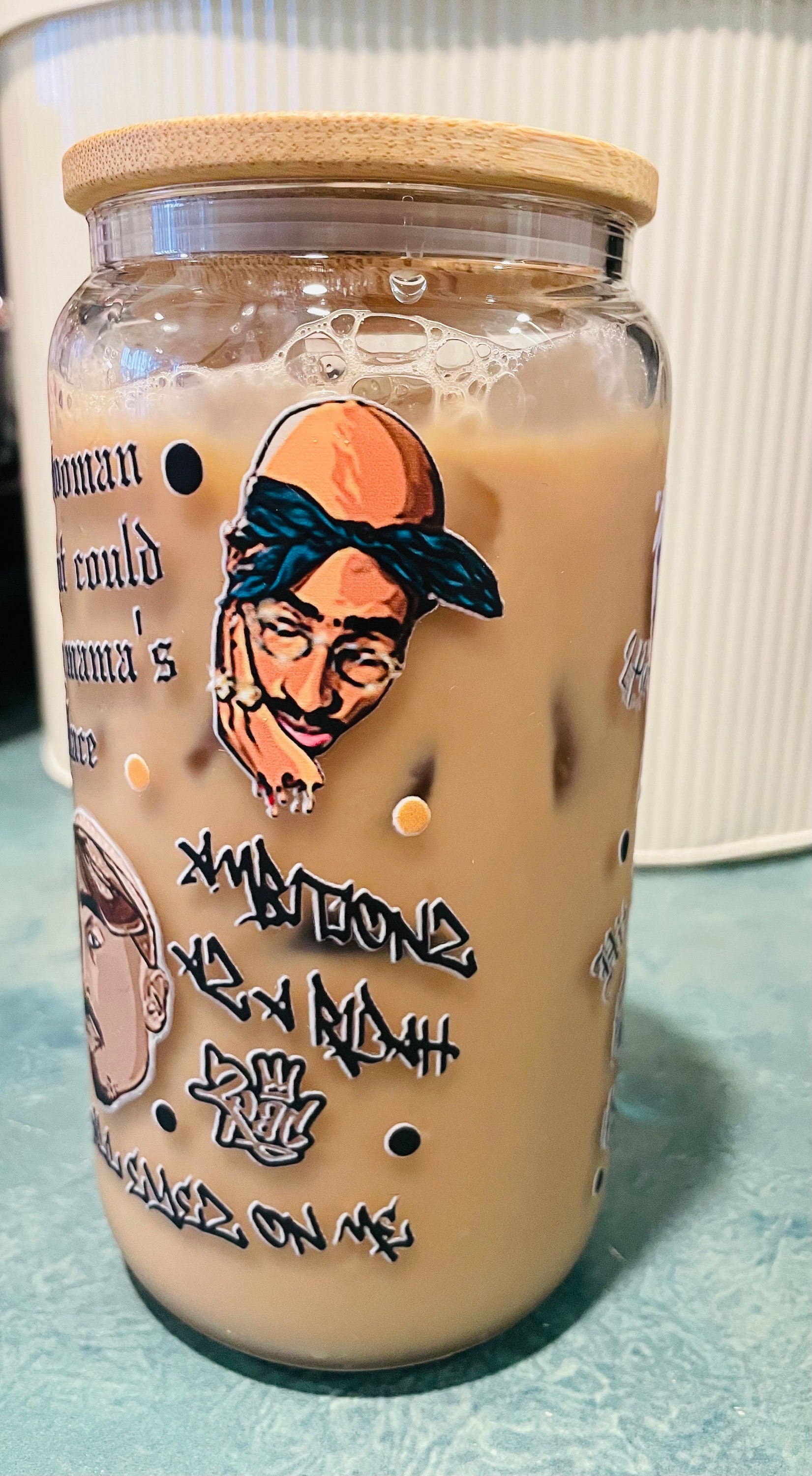 Tupac Inspired Glass Can Cup Rapper 2PAC Clear Glass 16oz Cup Hip Hop ...