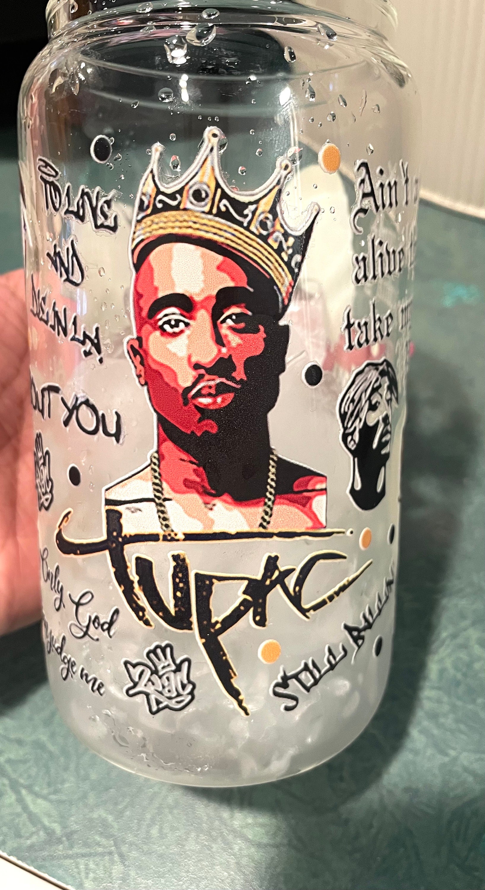 Tupac Inspired Glass Can Cup Rapper 2PAC Clear Glass 16oz Cup Hip Hop ...