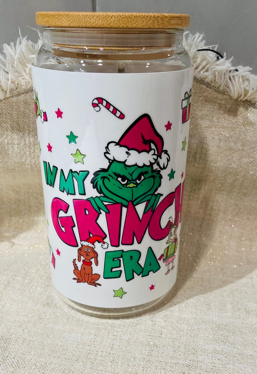 In My Grinch Era Grinch Inspired Frosted Glass Tumbler Cup - Etsy