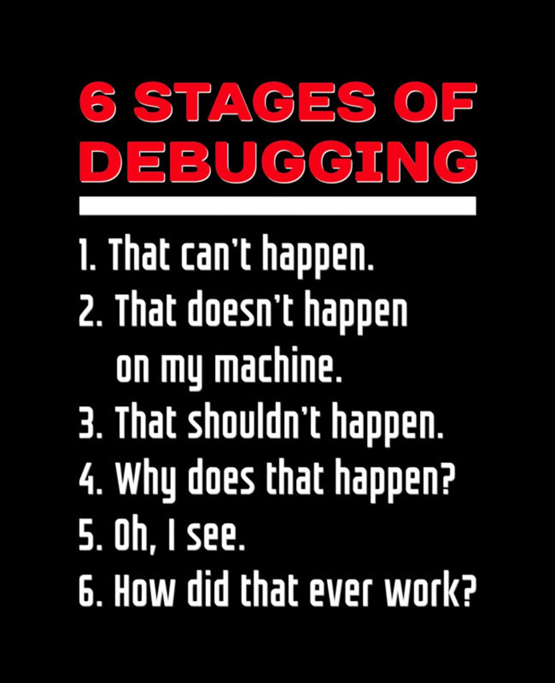 Canvas Print - 6 Stages of Debugging - Funny Computer Software Art - Etsy