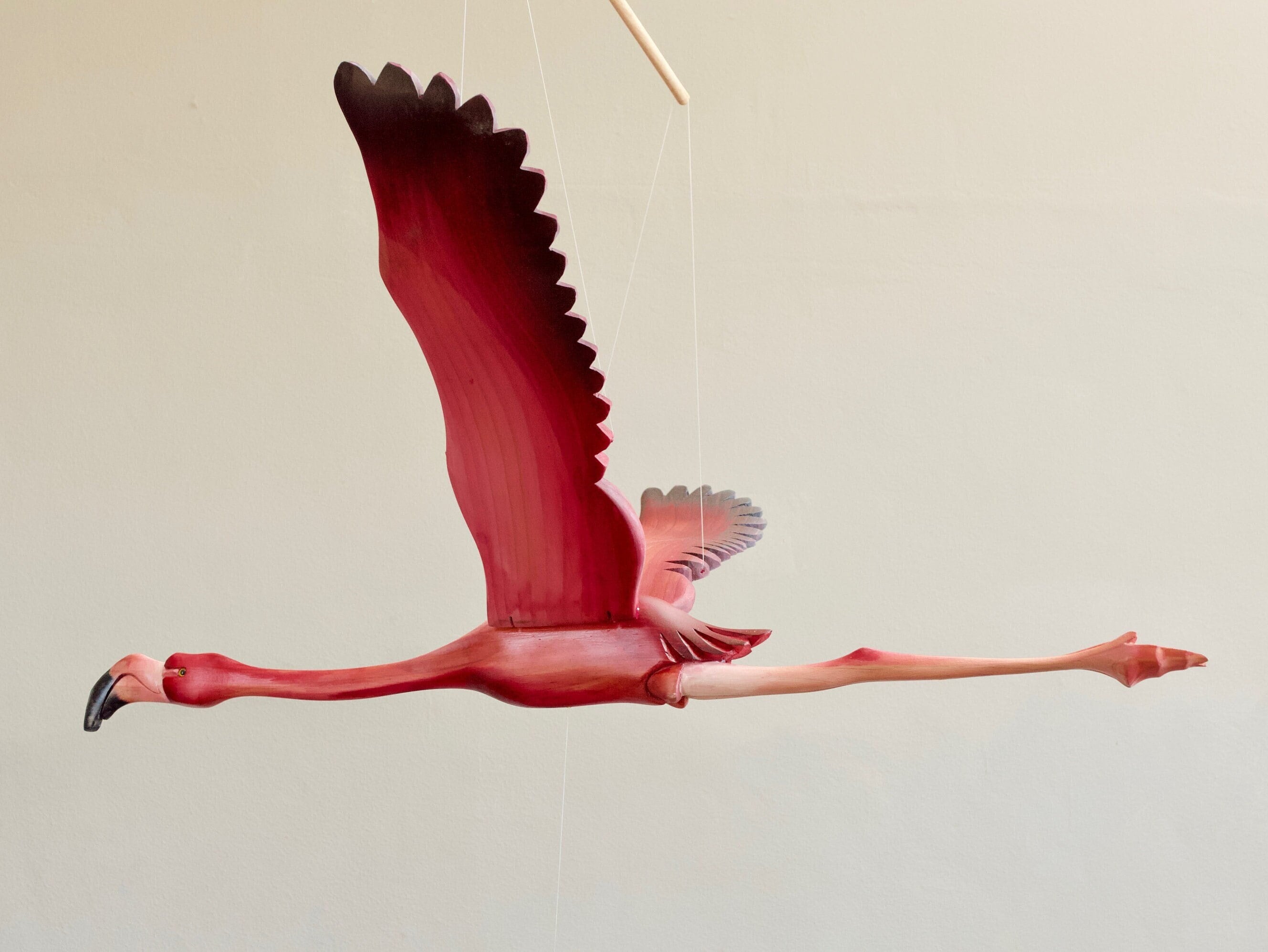 Wooden Flying Flamingo Mobile – Handcarved Exotic Bird Sculpture ...