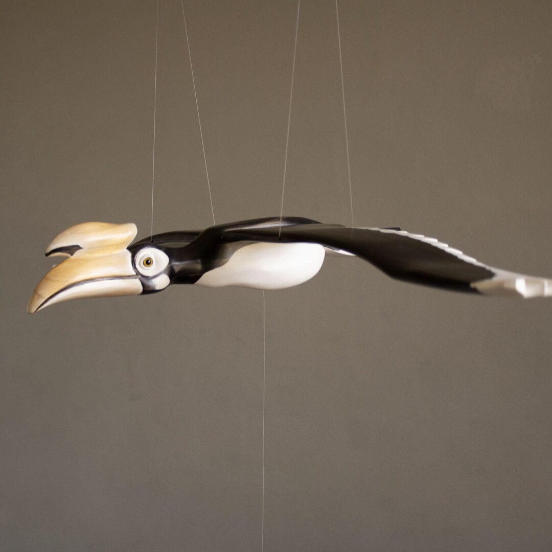 Handcrafted Oriental Pied Hornbill Mobile Exotic Bird Art Unique Family ...