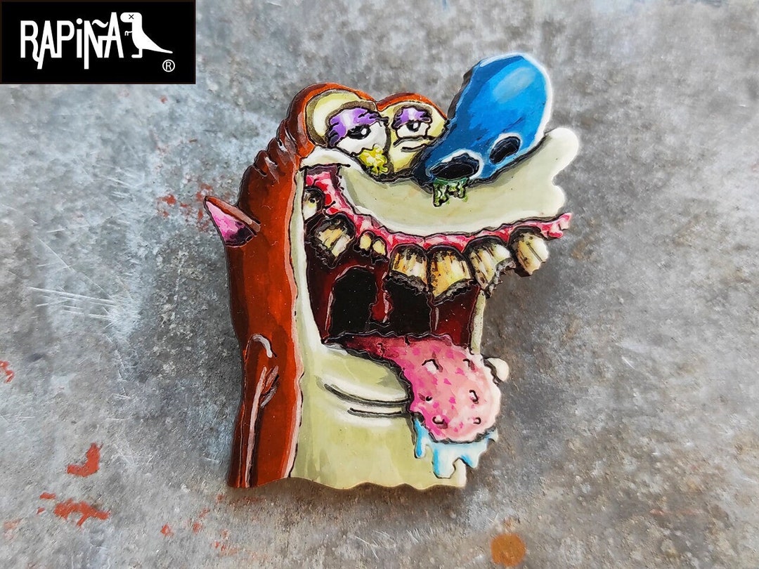 Ren and Stimpy, Pin, Stimpy Pin, Hand Painted Pin, Handmade, Artesanal ...
