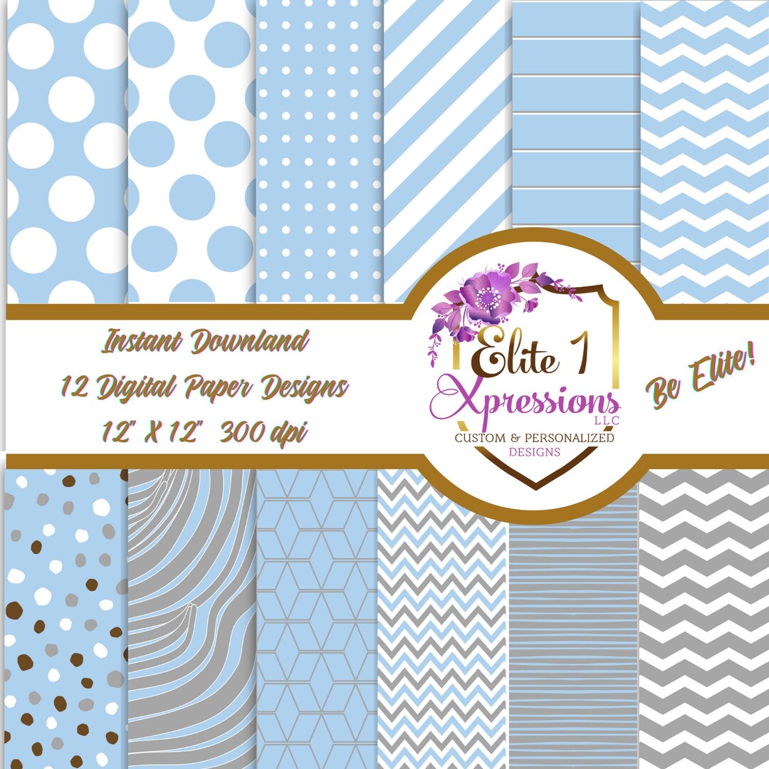 Digital Paper Baby Blue & Grey - Etsy