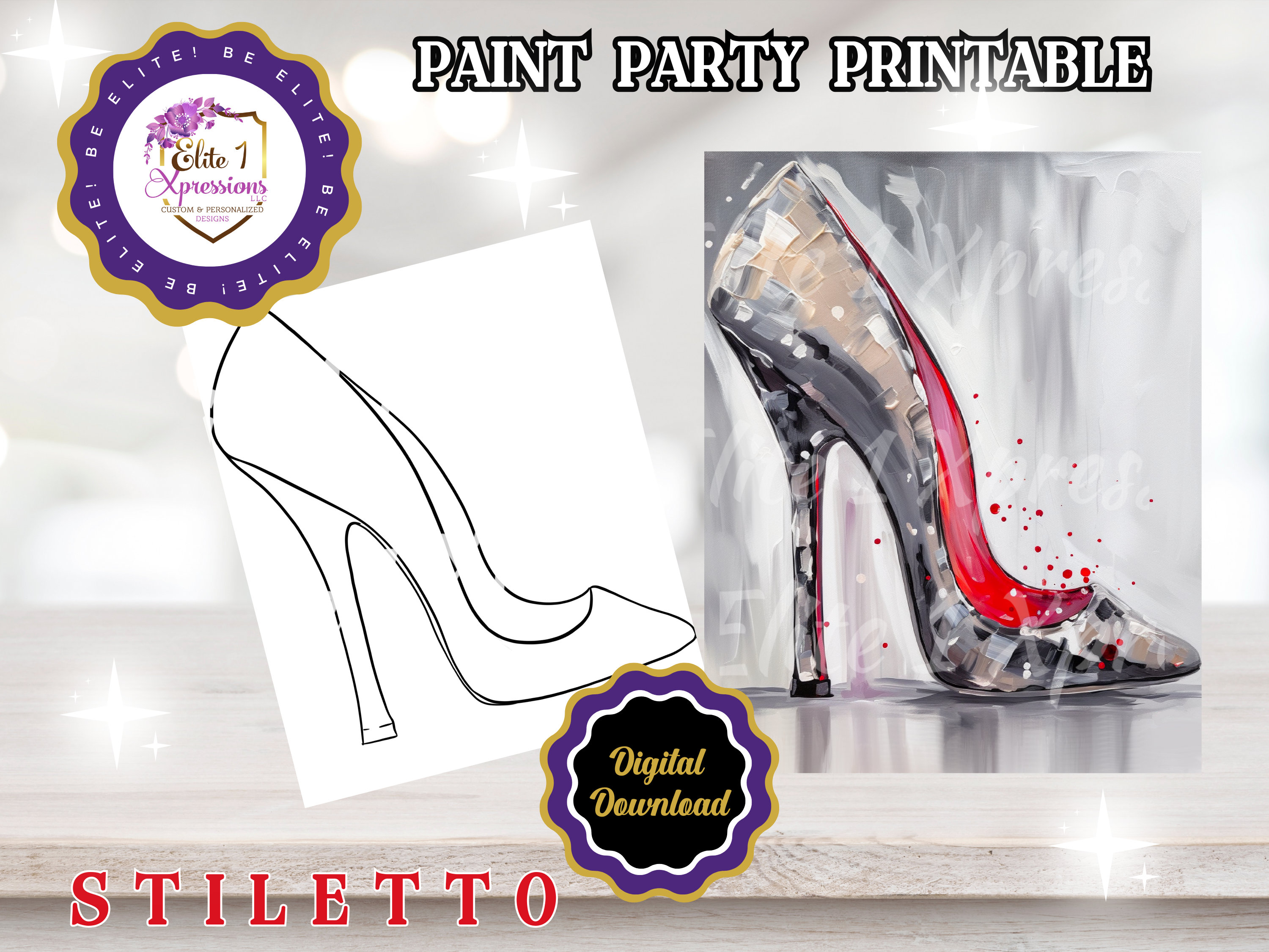 Paint Canvas Printable Stiletto Pre-drawn Outline DIY Canvas Paint Kit ...