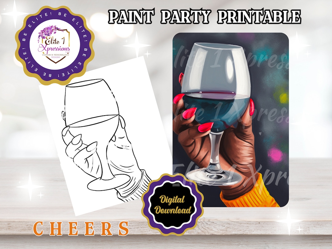 Paint Canvas Printable | Cheers | Pre-drawn Outline | DIY Canvas ...