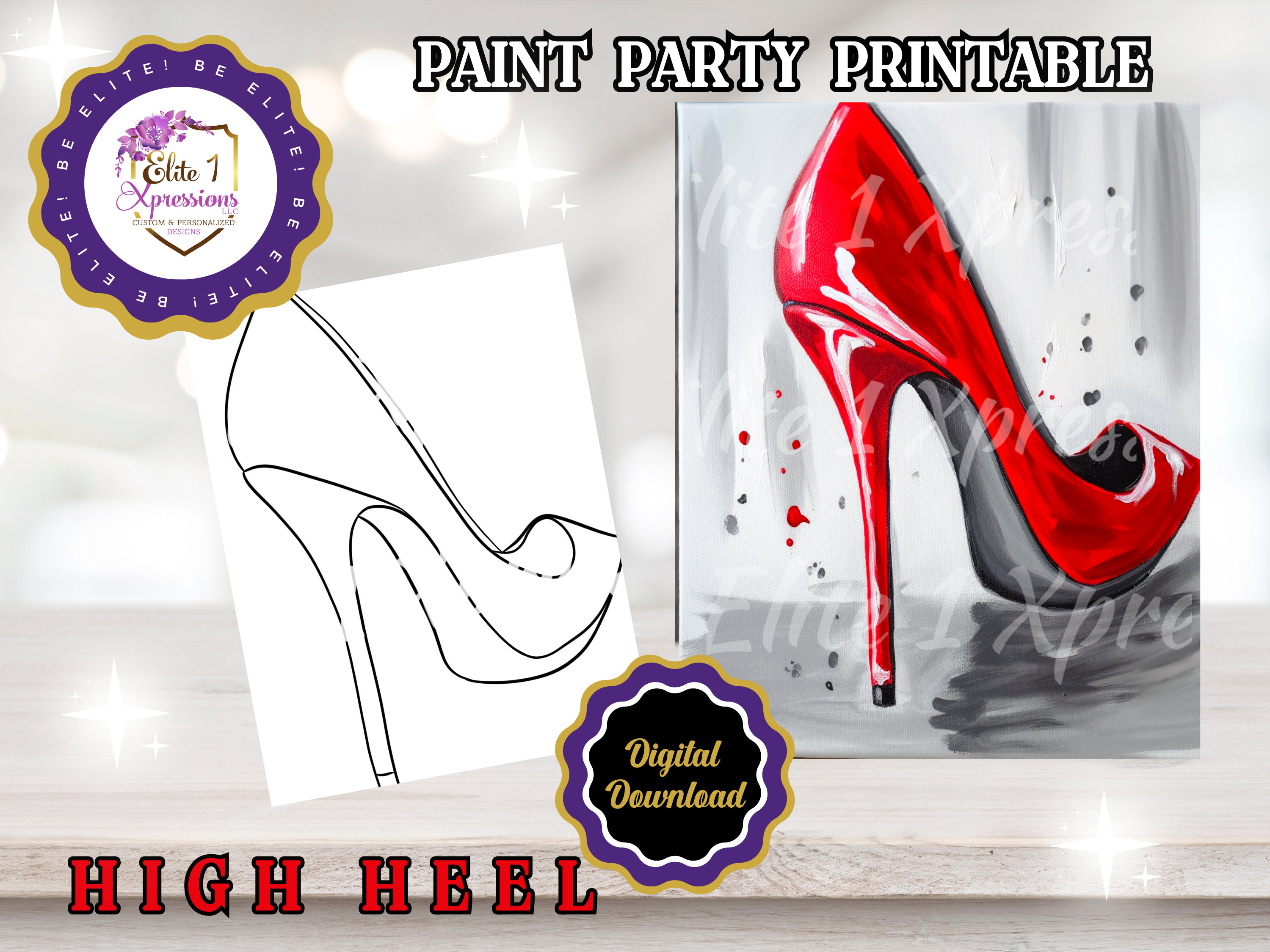 Paint Canvas Printable | High Heel | Pre-drawn Outline | DIY Canvas ...