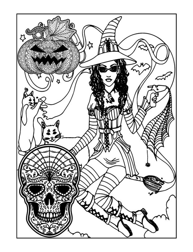 Creepy Halloween Coloring Pages for Adults - Etsy