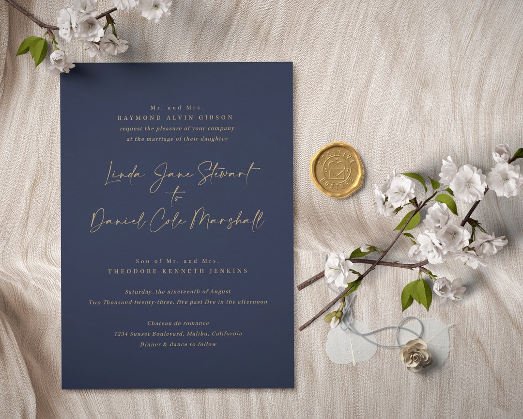 Navy Blue Wedding Invitation Template 5x7, Instant Edit and Download ...